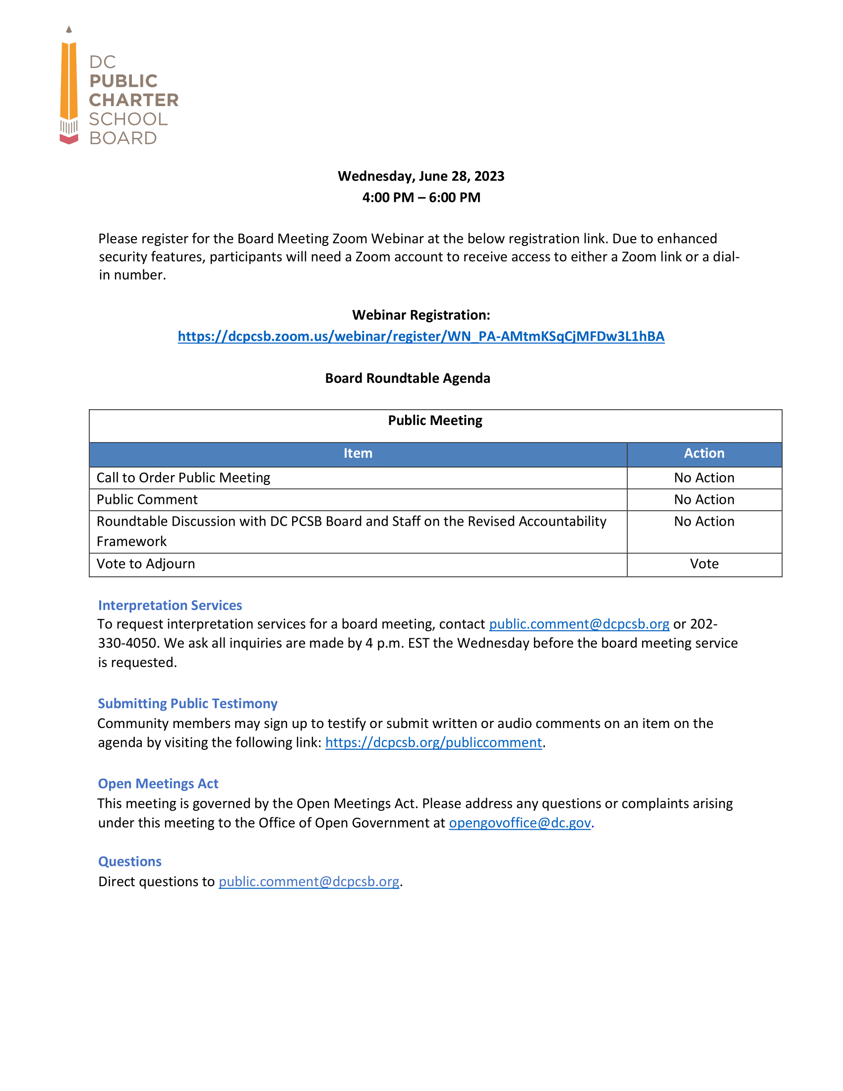 Board Roundtable Revised Accountability Framework Dc Pcsb